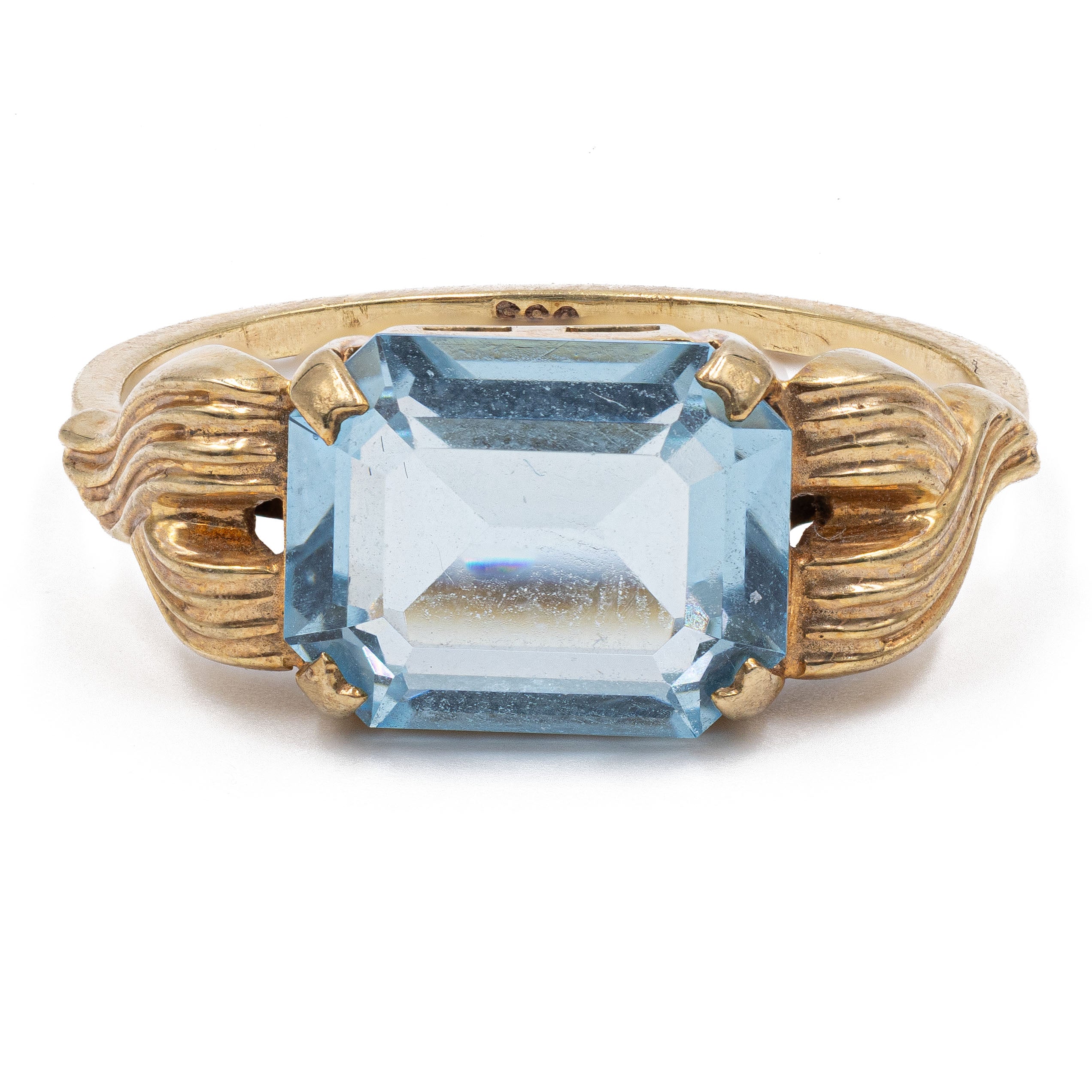 Anello vintage in oro giallo 8K con pasta di vetro azzurra, anni '70 ...