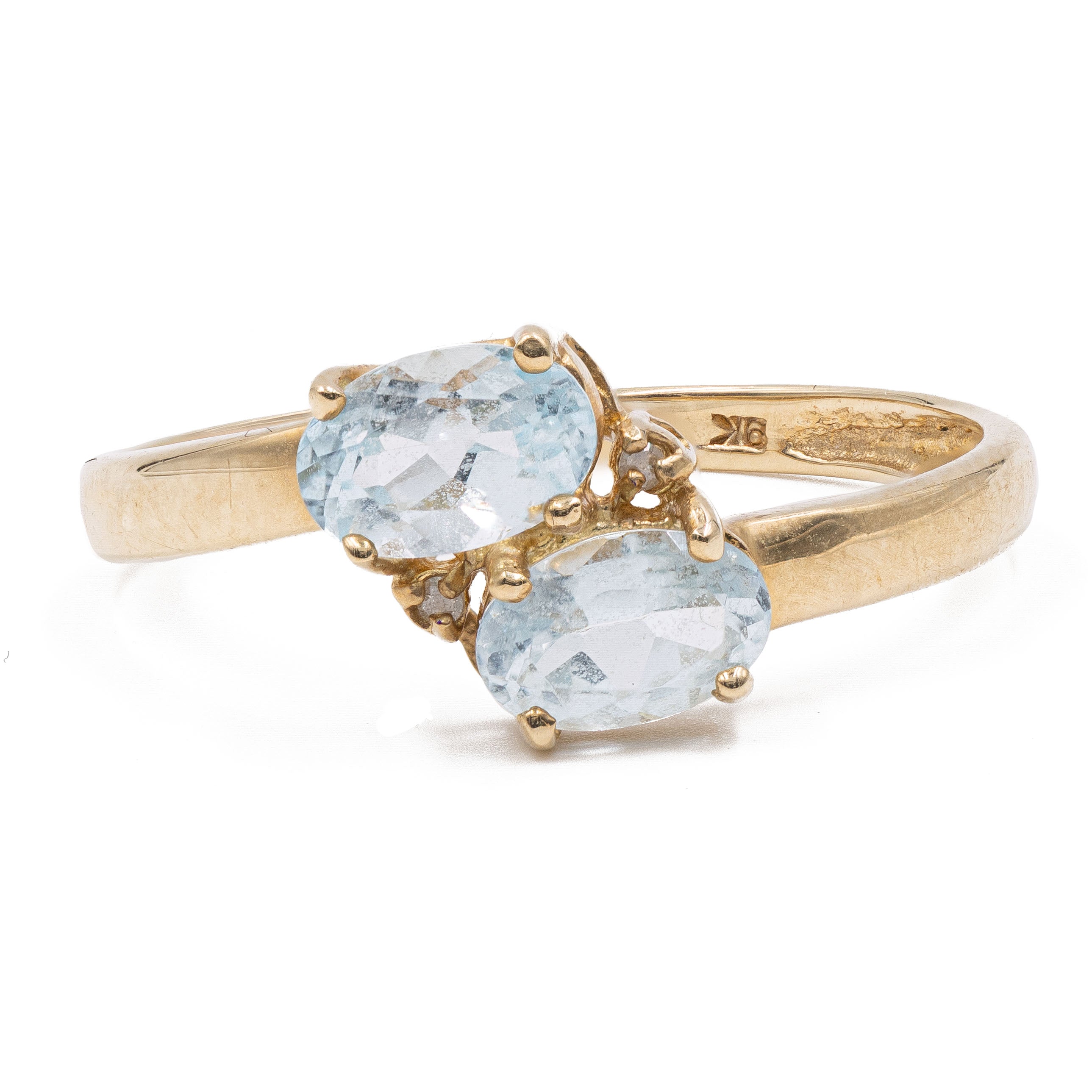Anello vintage in oro 9k con topazi azzurri e diamanti, anni '70 ...