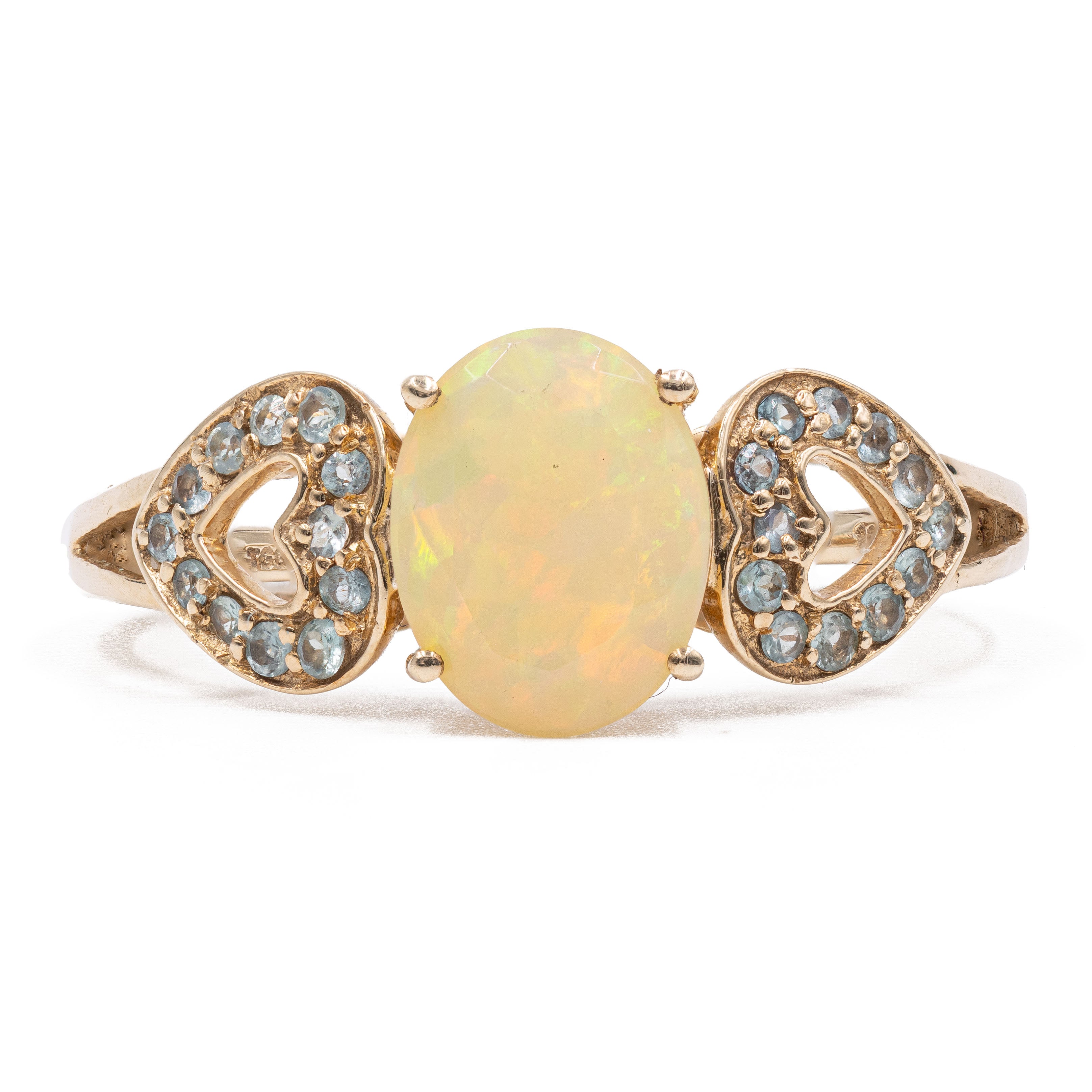 Anello in oro giallo 9k con opale e topazi azzurri – Antichità Galliera