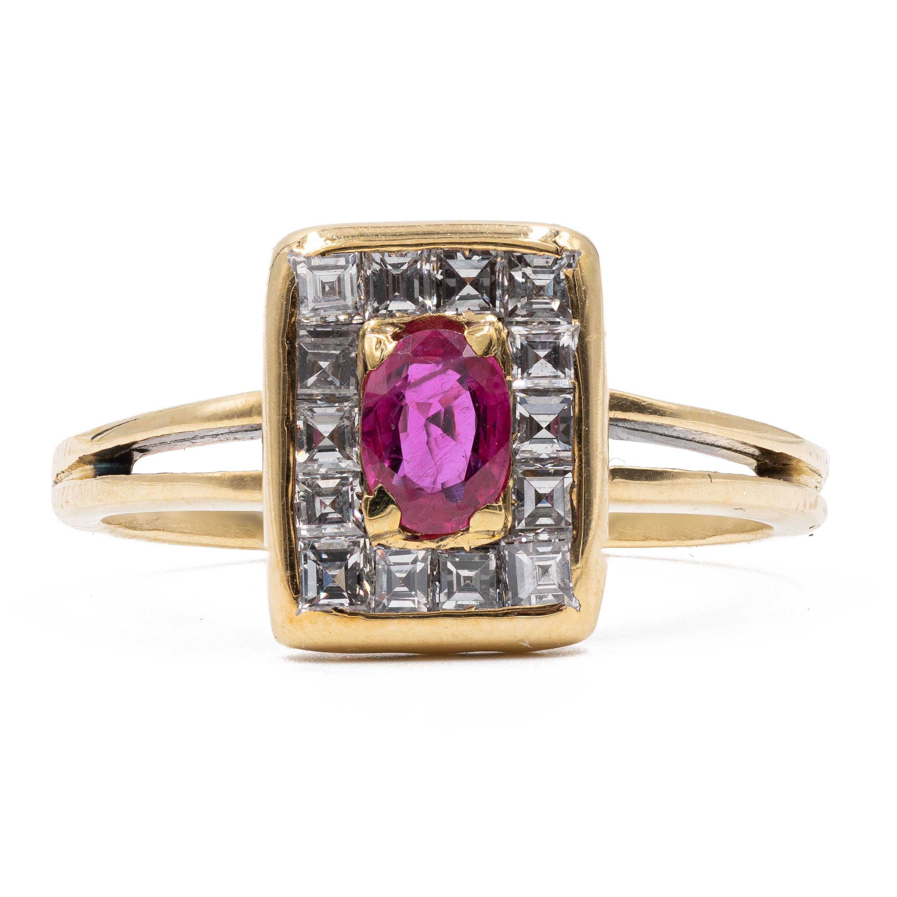 ANELLO VINTAGE IN ORO GIALLO 18K CON RUBINO (0.30CT CA.) E DIAMANTI DI ...
