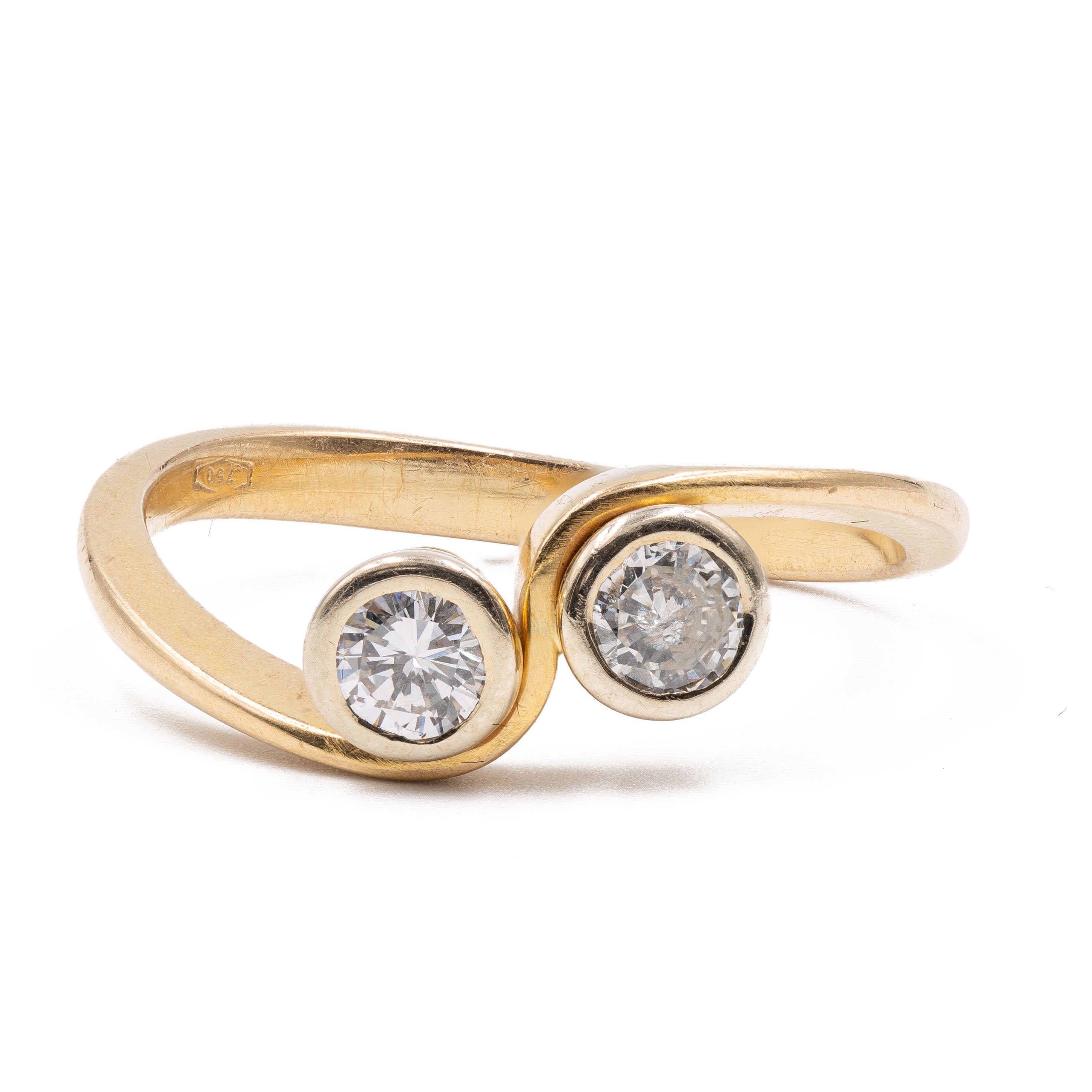 Contrarier ring in 18k yellow gold with two diamonds (0,40ctw), XNUMXs ...