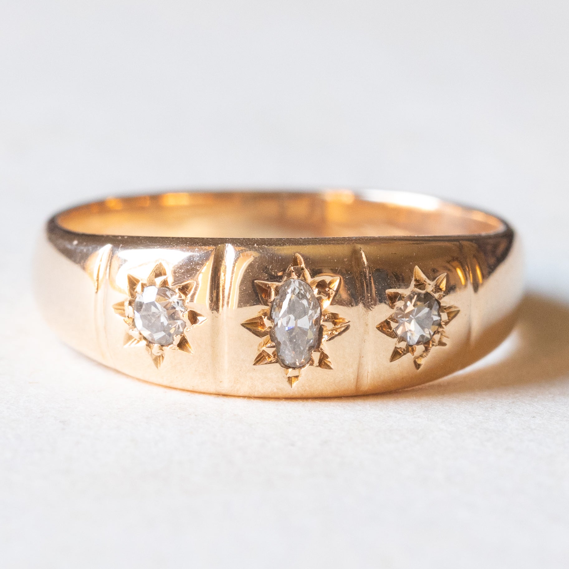 Anello gypsy retrò in oro giallo 14K con diamanti (0.16ctw ca.), anni ...